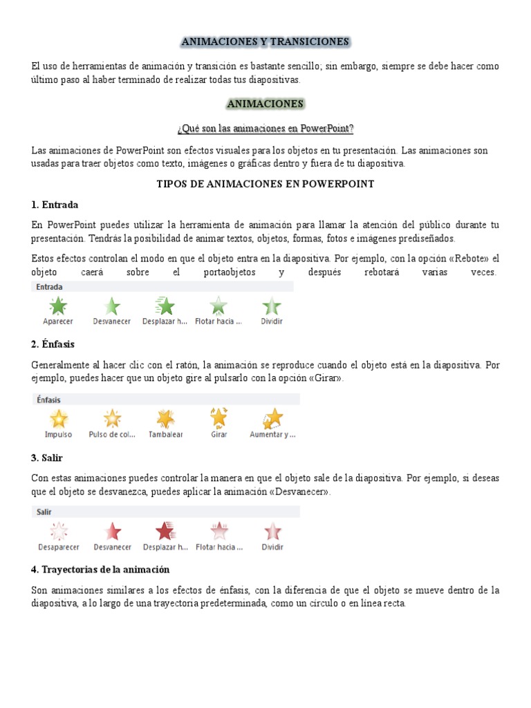 Animaciones y Transiciones 5 Ejemplos de Cada Una | PDF | Microsoft PowerPoint | Animación