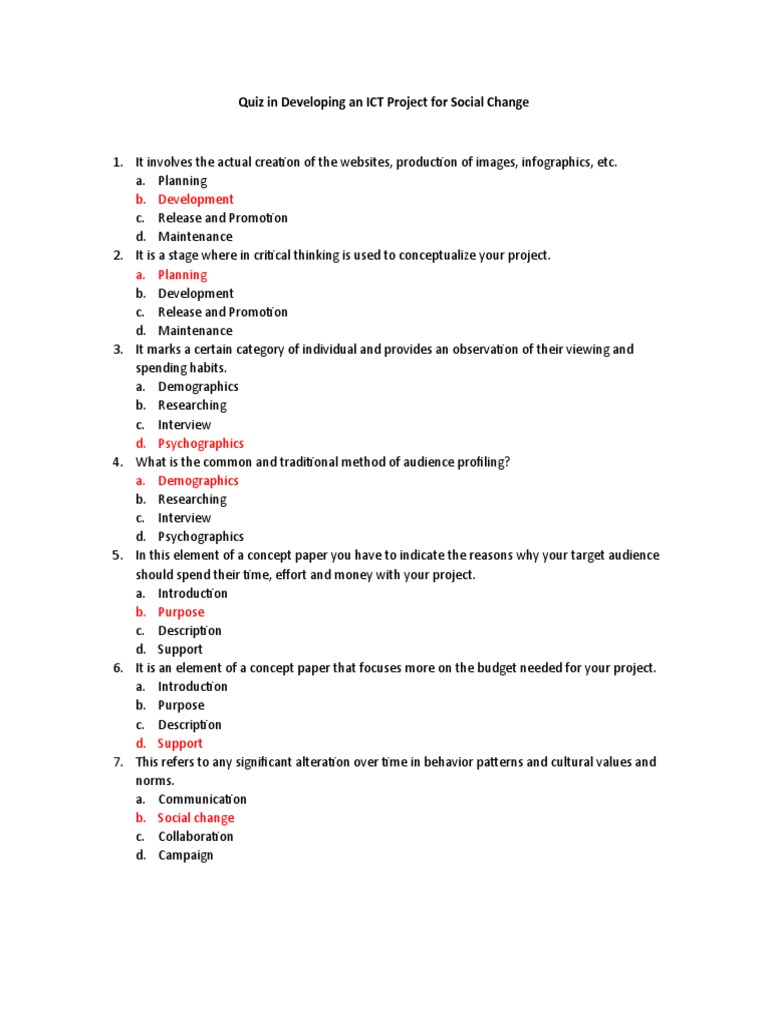 ICT Project Development Quiz | PDF | Communication | Target Audience