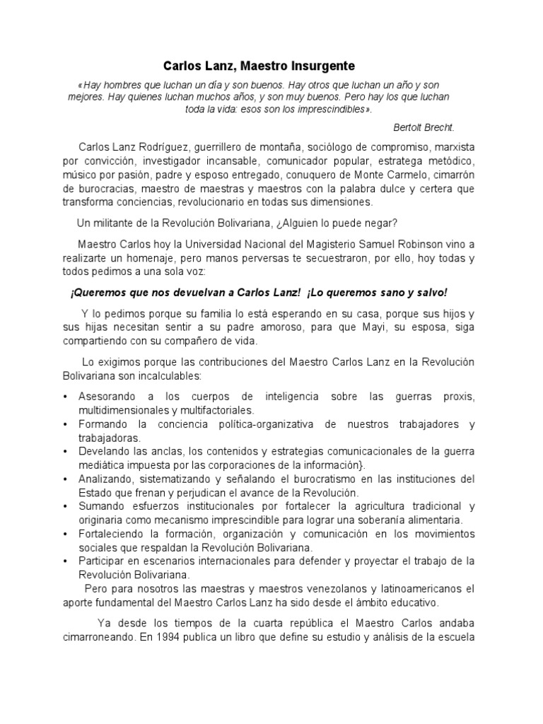 Un homenaje al Maestro Insurgente Carlos Lanz Rodríguez: Su vida y ...