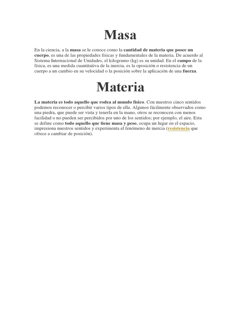 Definición de Masa y Materia en Física | PDF