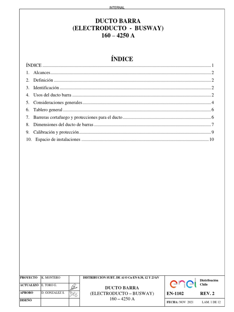 EN-1102 Proyecto en Ducto Barra 160-4250A | PDF | Transmisión de ...