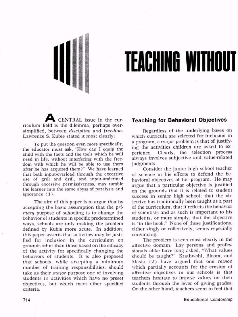 Teaching Without Specific Objectives - James D. Raths | PDF | Teachers ...