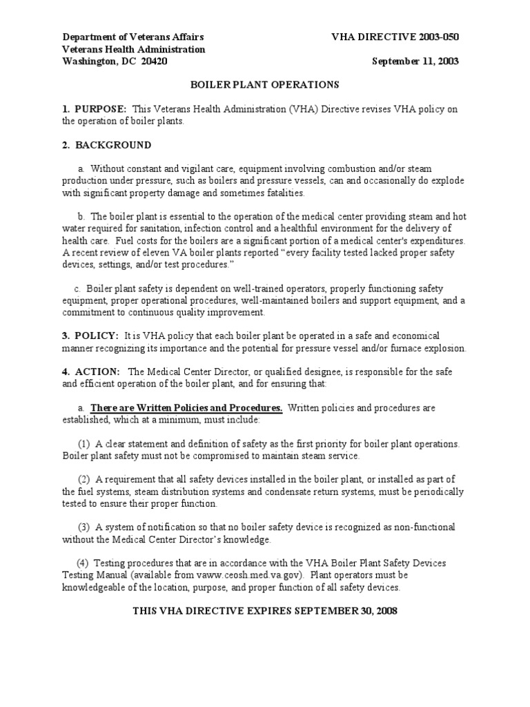 VHA Boiler Plant Safety Directive | PDF | Veterans Health ...