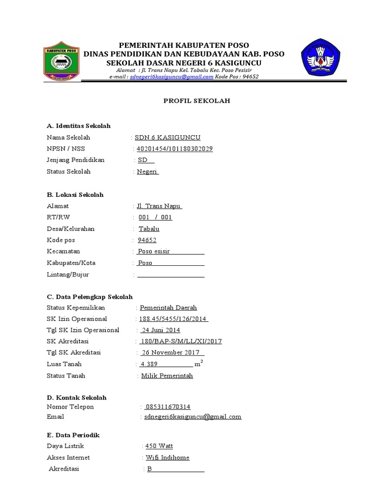 Contoh Profil Sekolah Dasar | PDF