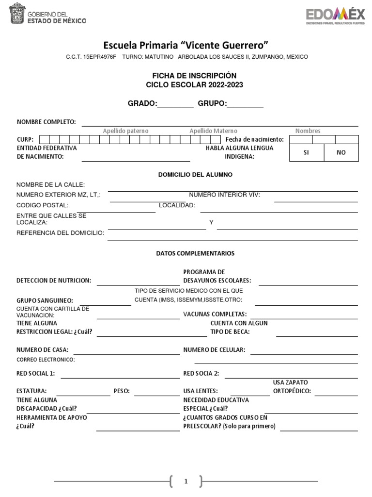 Ficha de Inscripcion 2022 2023 | PDF