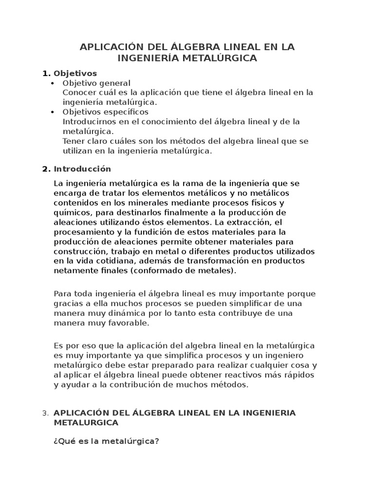 Aplicacion Del Algebra Lineal | Descargar gratis PDF | Metalurgia | Álgebra lineal