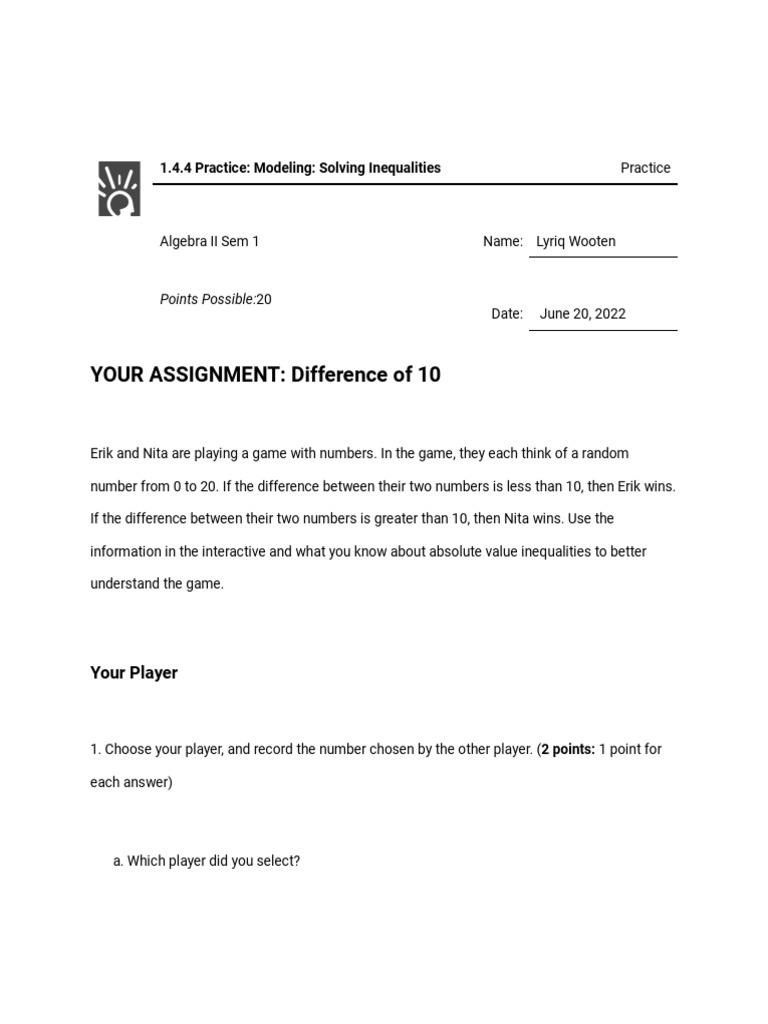 1 4 4 Practice Modeling Solving Inequalities Pdf Mathematical