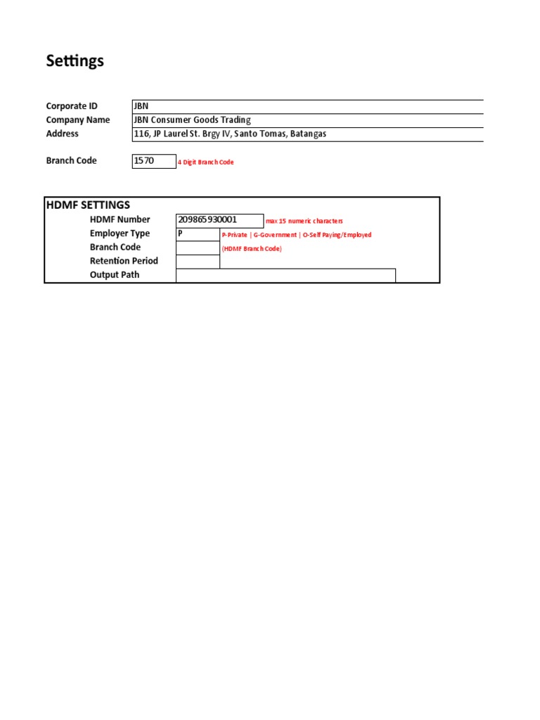 HDMF Settings and Branch Code Details | PDF