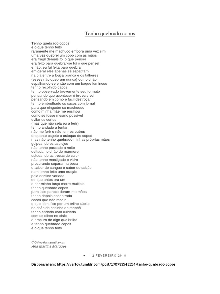 Tenho Quebrado Copos | PDF