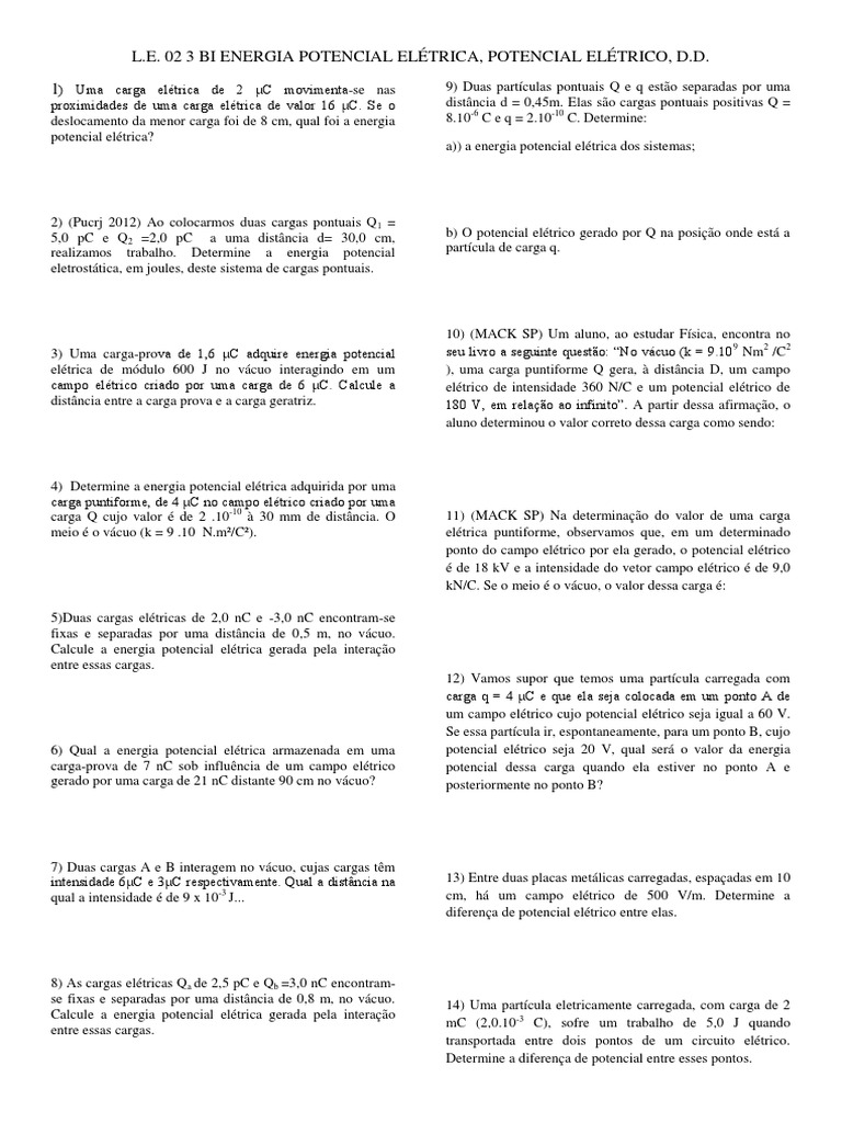 Epe e DDP ATV 02 | Download grátis PDF | Energia potencial | Eletricidade