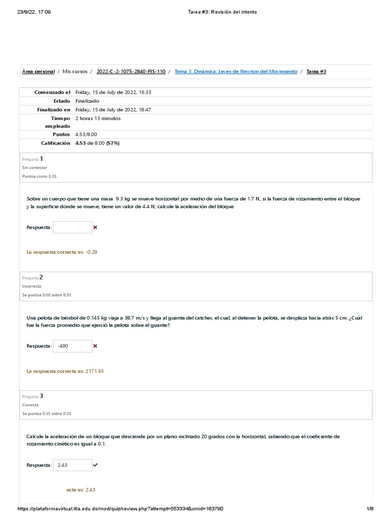 Tarea #3 - Revisión Del Intento | PDF | Fricción | Fuerza