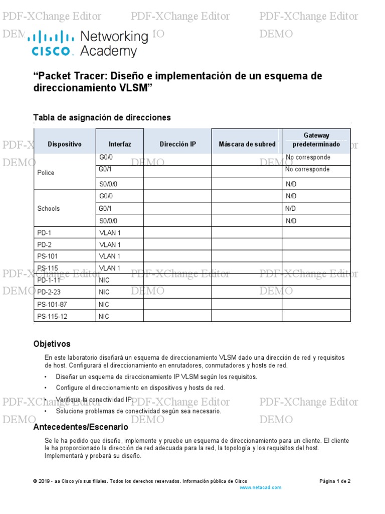 11.10.1 Packet Tracer - Design and Implement A VLSM Addressing Scheme ...