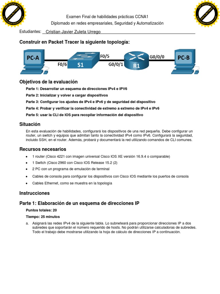 Final Práctico CCNA1 | PDF | Dirección IP | Protocolos Osi