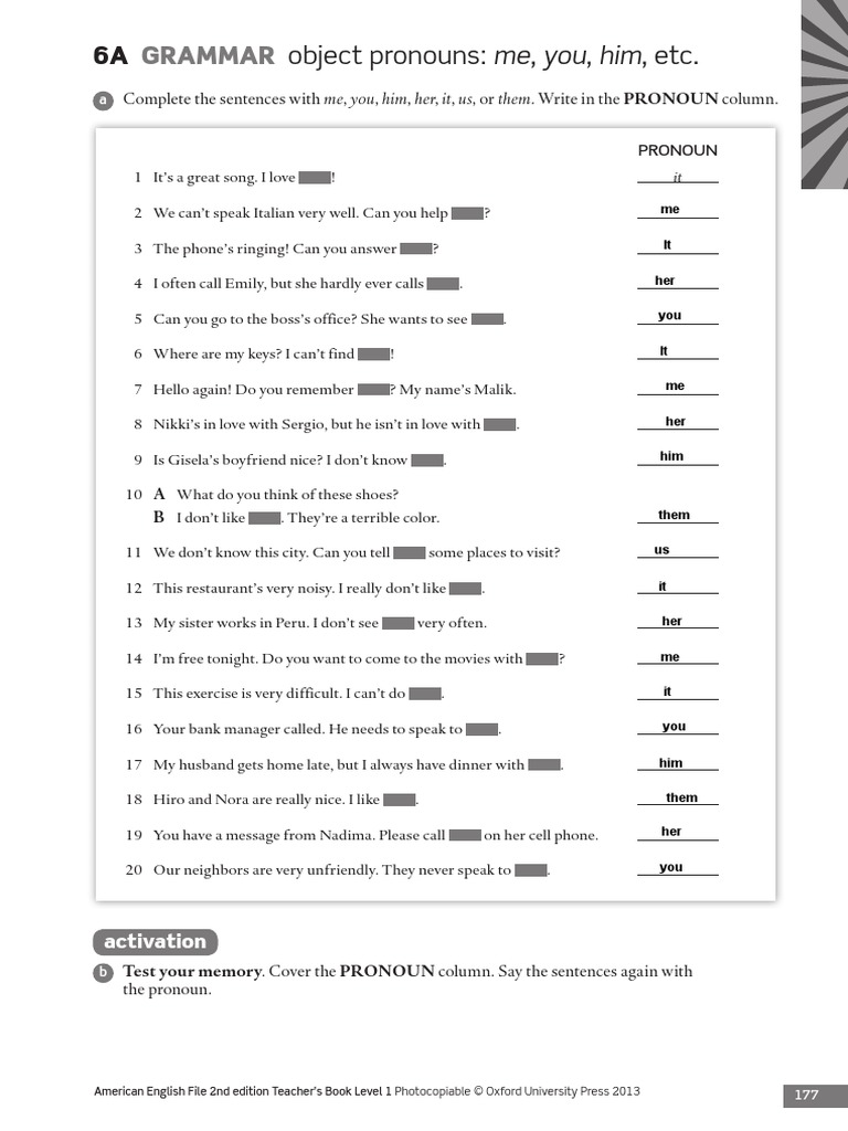 Grammar: Object Pronouns: Me, You, Him, Etc | PDF