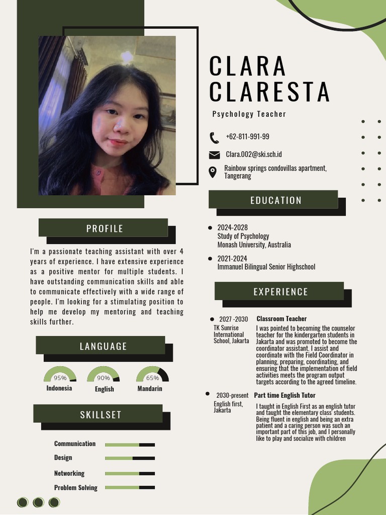 English CV Clara XIC | PDF | Teachers | Learning