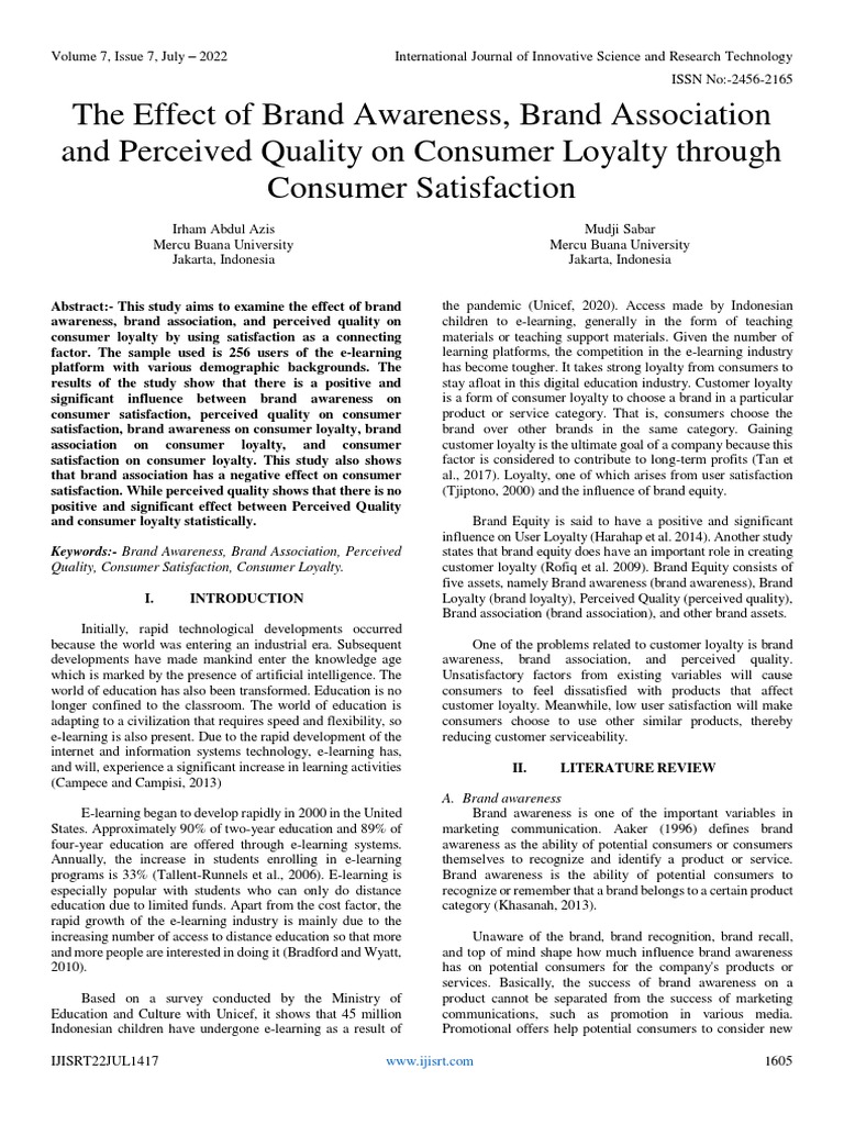 The Effect of Brand Awareness, Brand Association and Perceived Quality On Consumer Loyalty ...