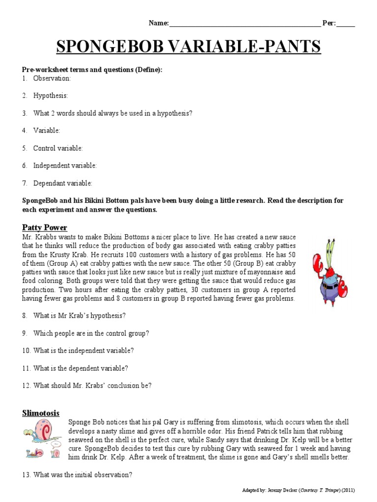 Spongebob's Scientific Method Experiments | PDF