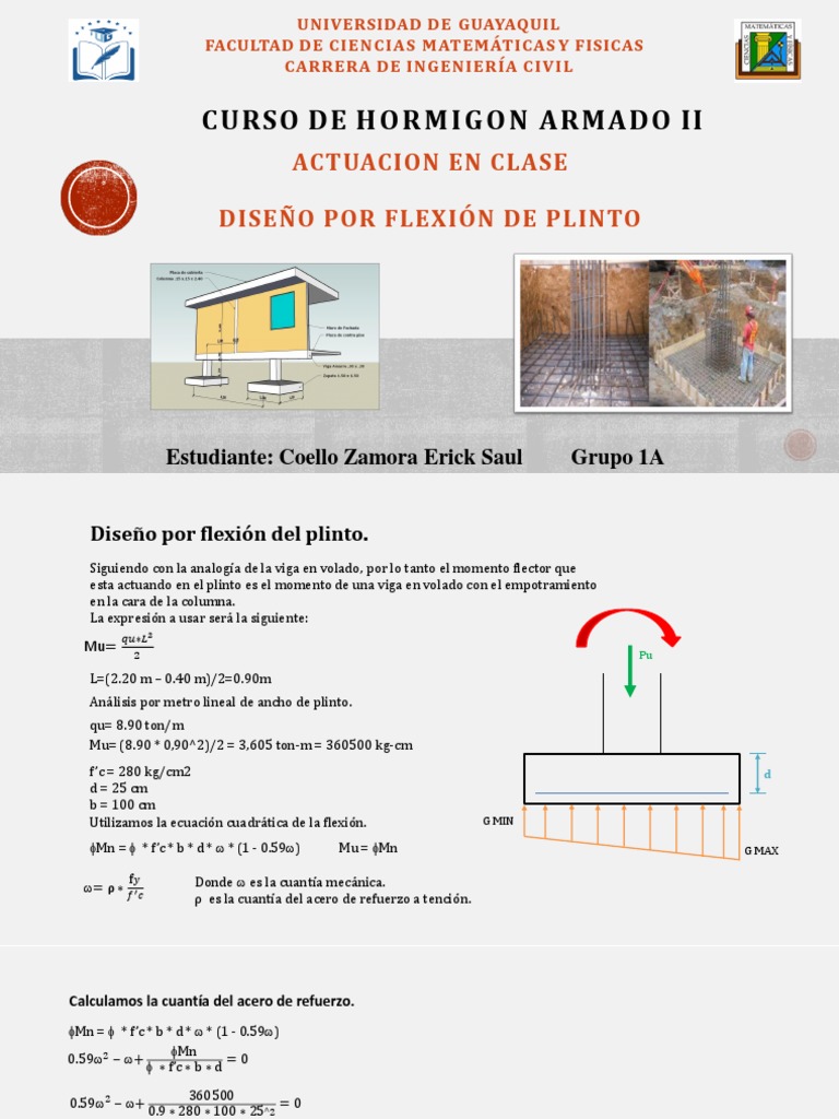 DESARROLLO. DISEÑO POR FLEXIÓN DE PLINTO - Hormigon Armado II | PDF ...