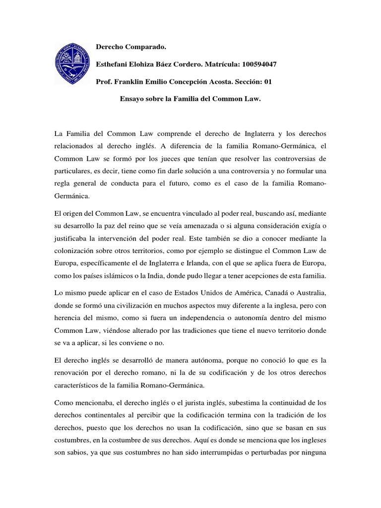Ensayo Sobre La Familia Common Law. | PDF | Ley común | Caso de ley