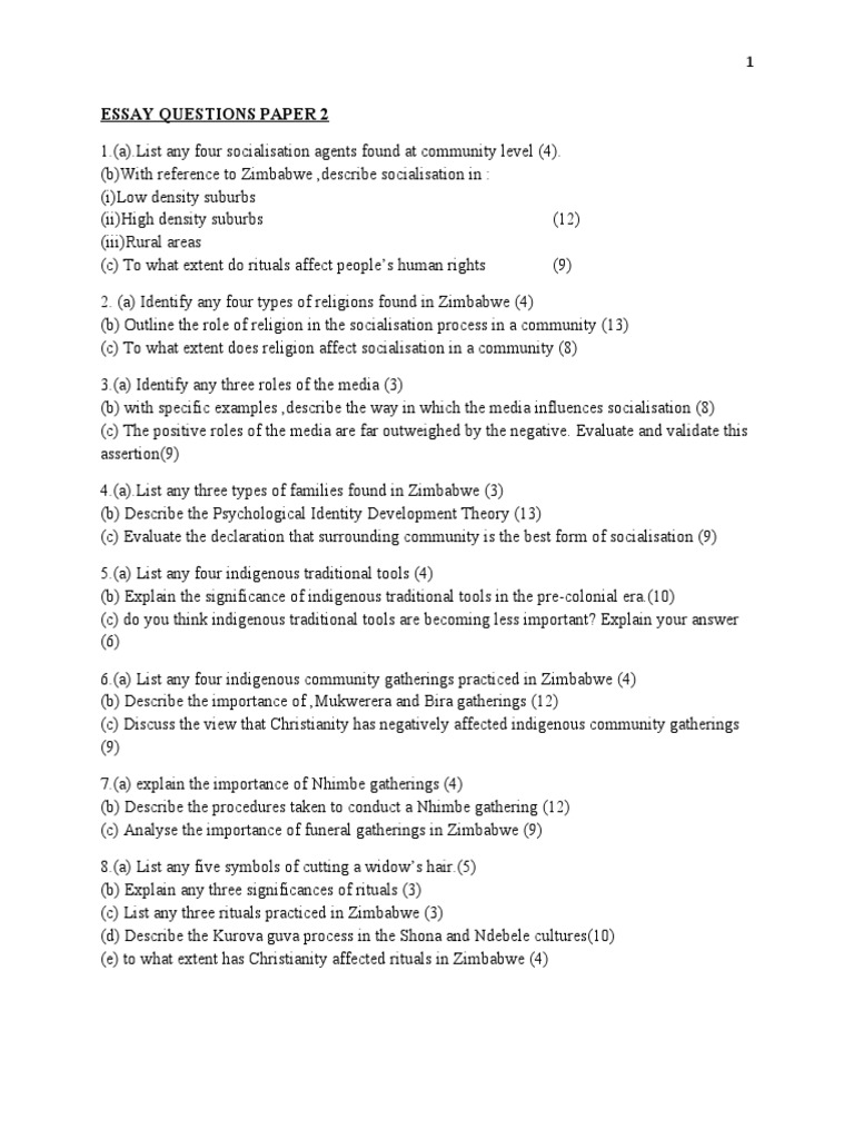 Heritage Essay Questions Paper 2 | PDF | Zimbabwe | Socialization