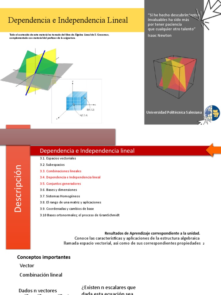 3.4 Dependencia e Independencia Lineal | PDF | Espacio vectorial | Álgebra lineal