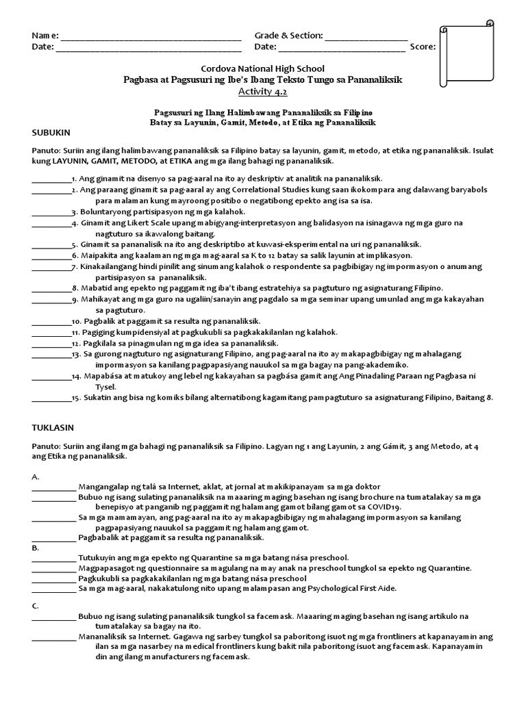 Acitivity Sheets | PDF