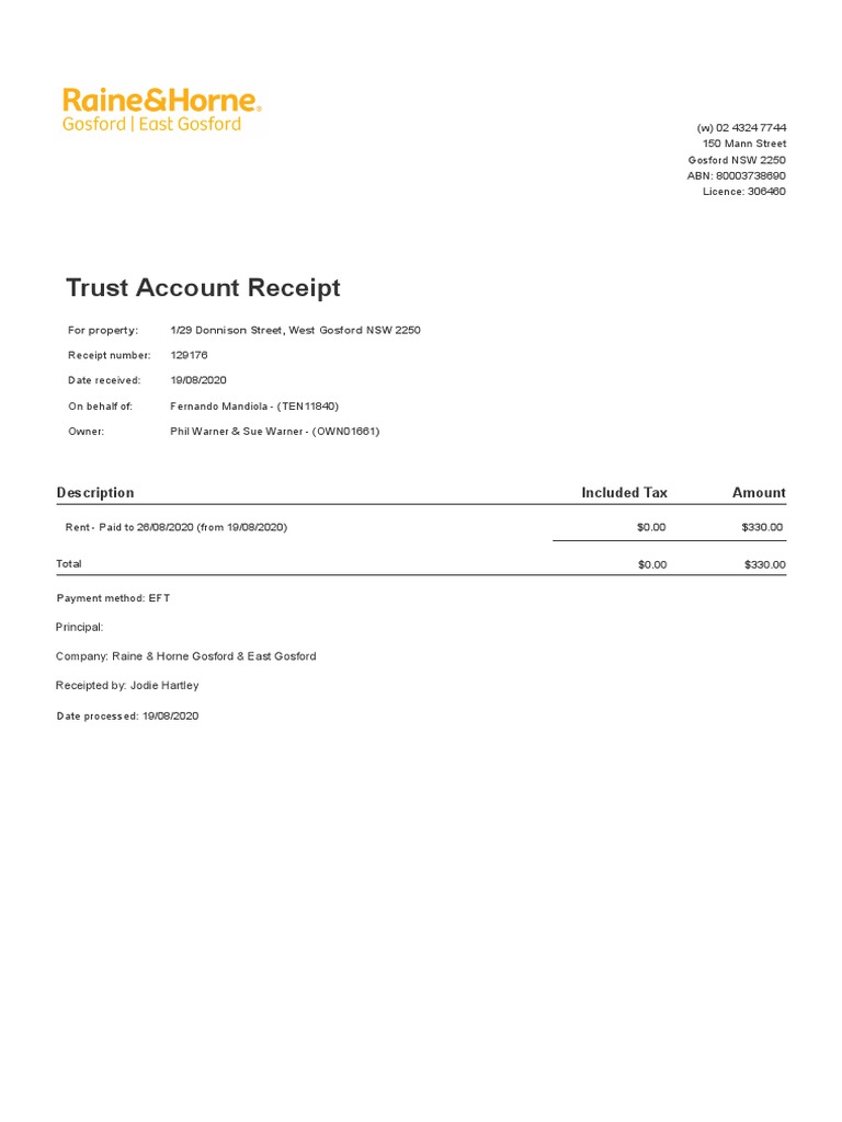 Trust Account Receipt: Description Included Tax Amount | PDF