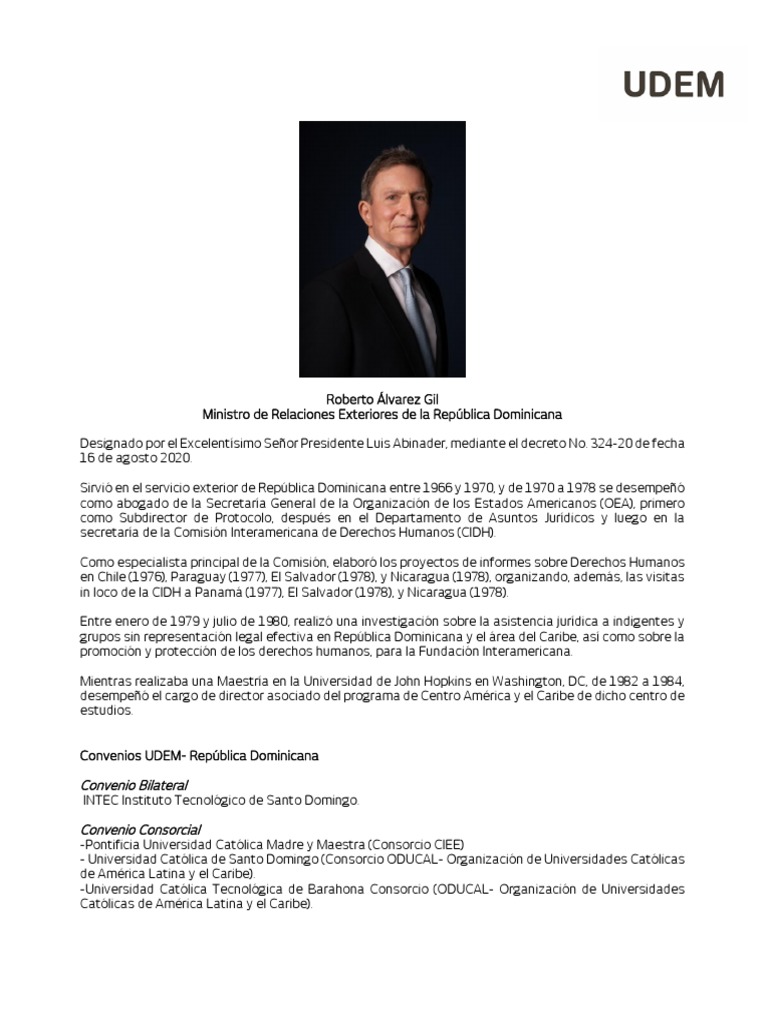 Semblanza-Convenios - Rep. Domin. Roberto Álvarez Gil | PDF