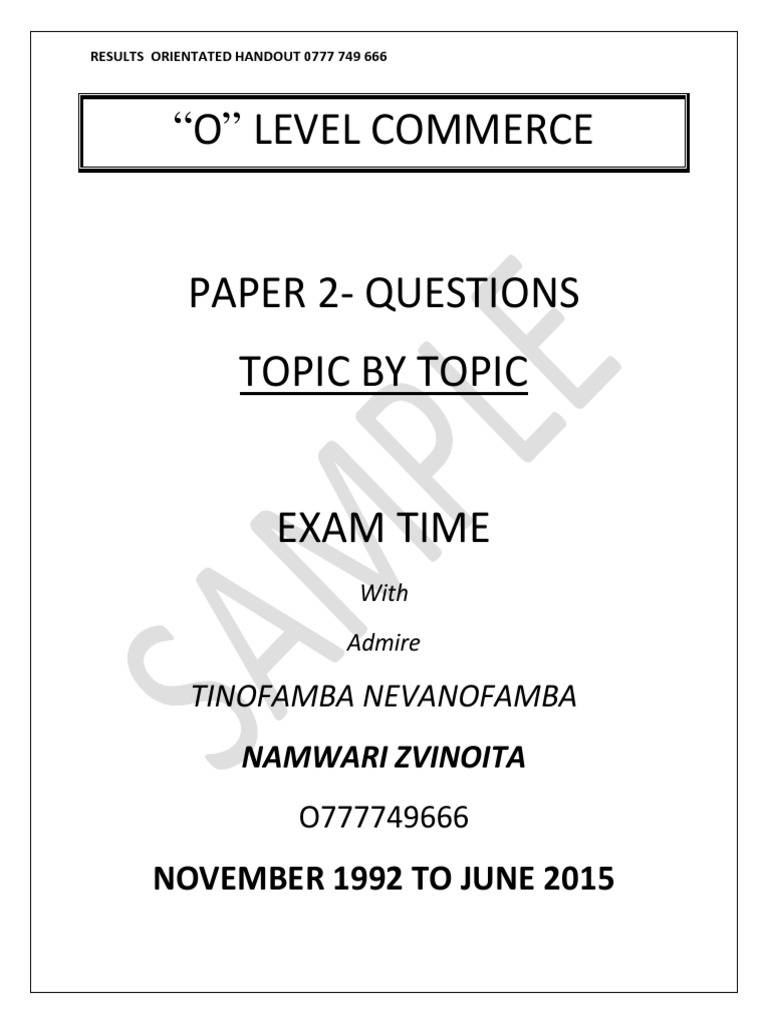 "O" Level Commerce Paper 2-Questions Topic by Topic Exam Time | PDF ...