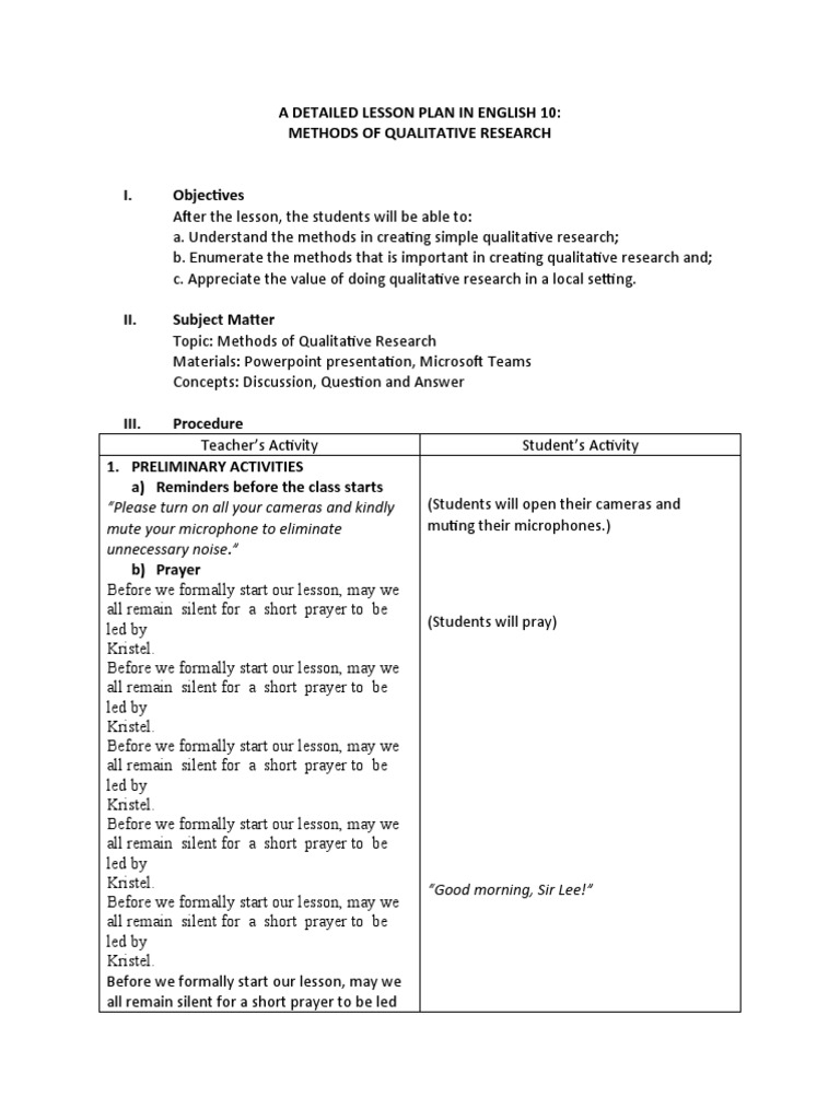 ESTRELLA - Detailed Lesson Plan in Research | PDF | Qualitative ...
