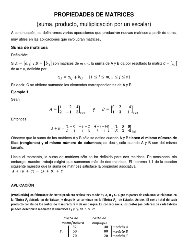 Guía Propiedades de Matrices | PDF | Matriz (Matemáticas) | Álgebra