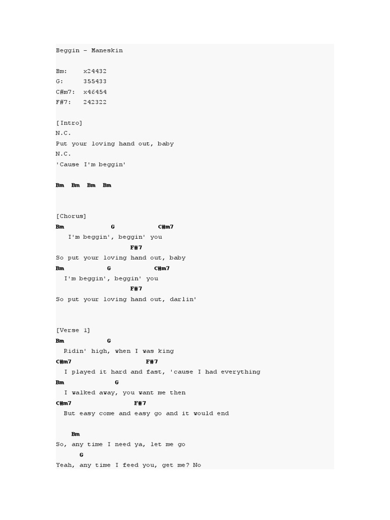 Maneskin - Beggin' Chords & Lyrics | PDF | Songs | Popular Music