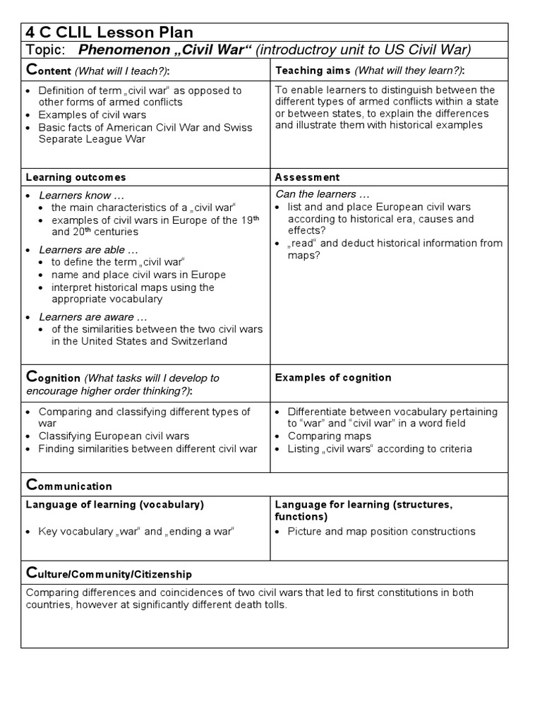 4_c_clil_lesson_plan_phenomenon_civil_war | PDF | Learning | Vocabulary