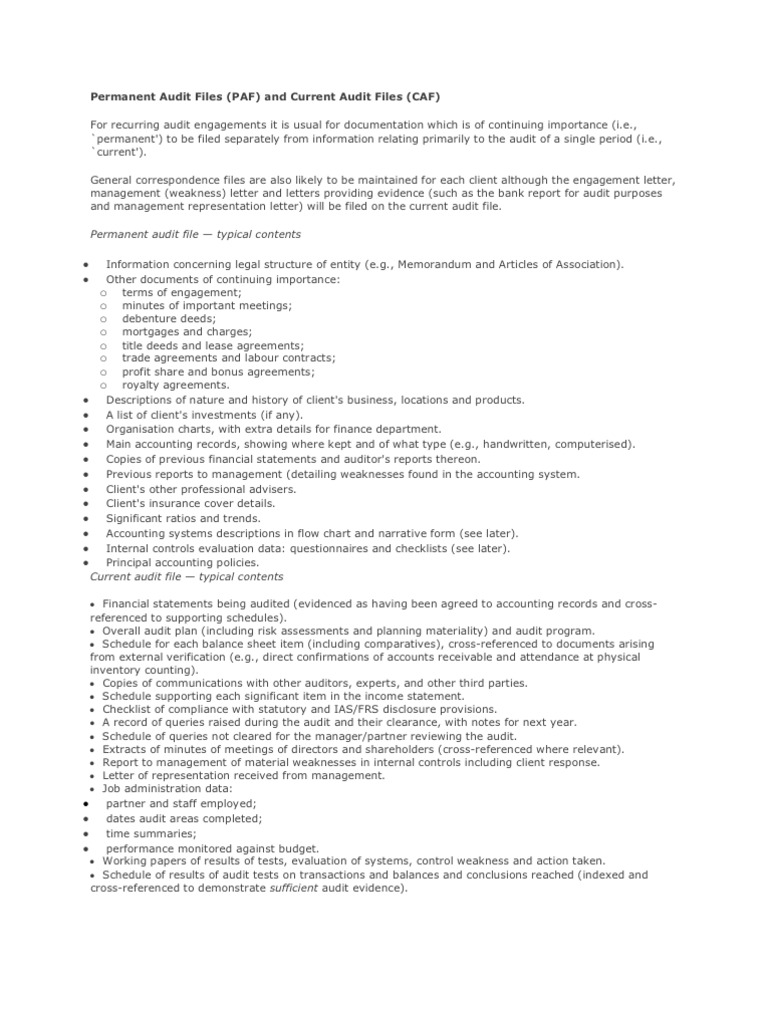 Permanent Audit Files | PDF | Internal Control | Financial Statement