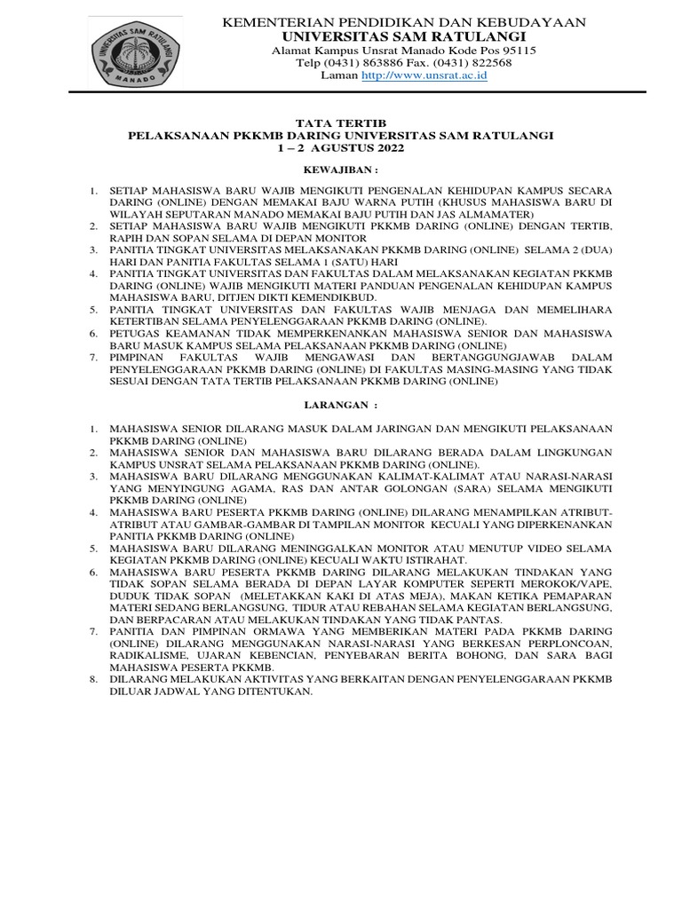 Tata Tertib PKKMB Daring Tahun 2022 Final3 | PDF