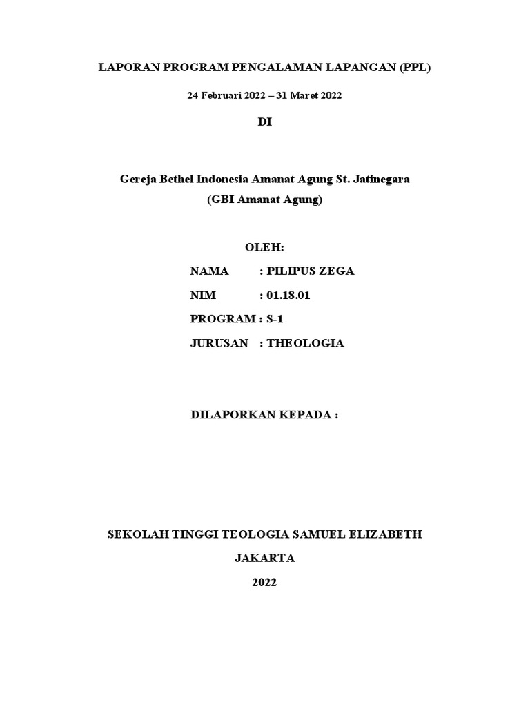 Contoh Laporan PPL Gereja | PDF
