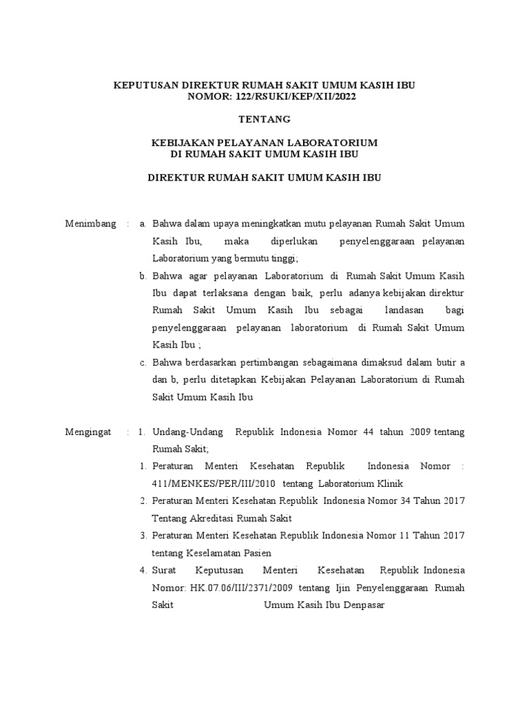 SK Pelayanan Laboratorium Revisi 2022-Edit | PDF