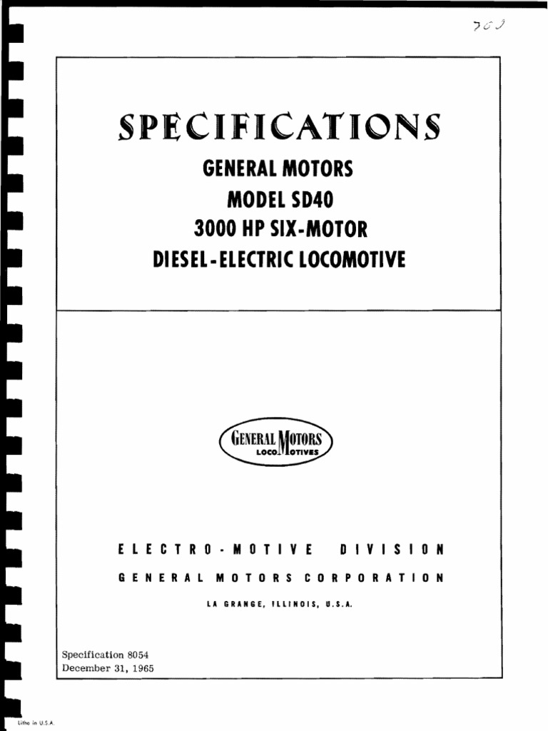 EMD Locomotive Specification Book SD40-SPEC8054-31DEC65 | PDF | Pump | Axle