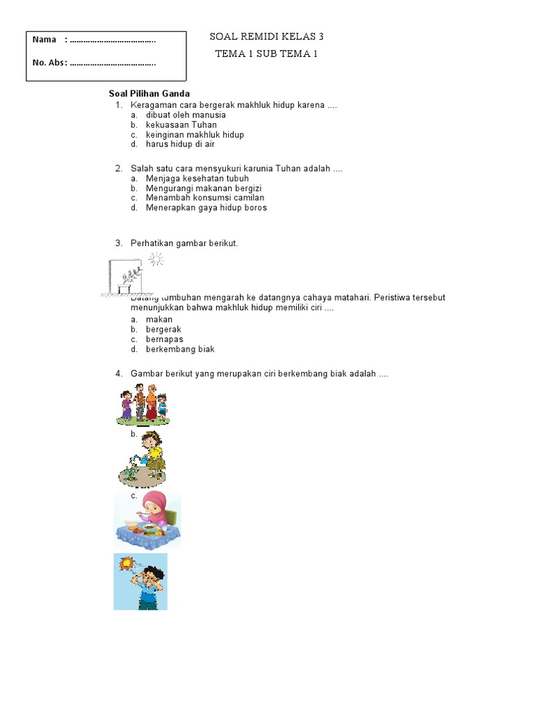 Soal Remidi Kelas 3 Tema 1 | PDF