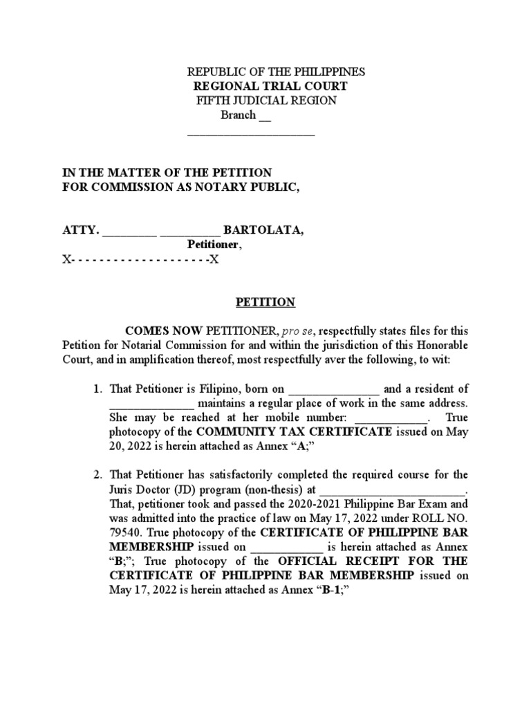 Petition for Commission as Notary Public: A Detailed Account of ...