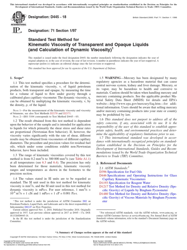 ASTM D445-18 Visc Cinématica | PDF | Calibration | Viscosity