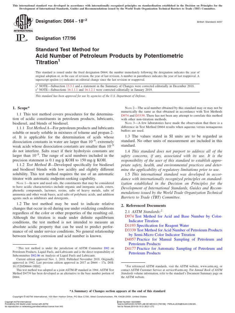 ASTM D664-18e2 No. Ácido | PDF | Titration | Chemistry