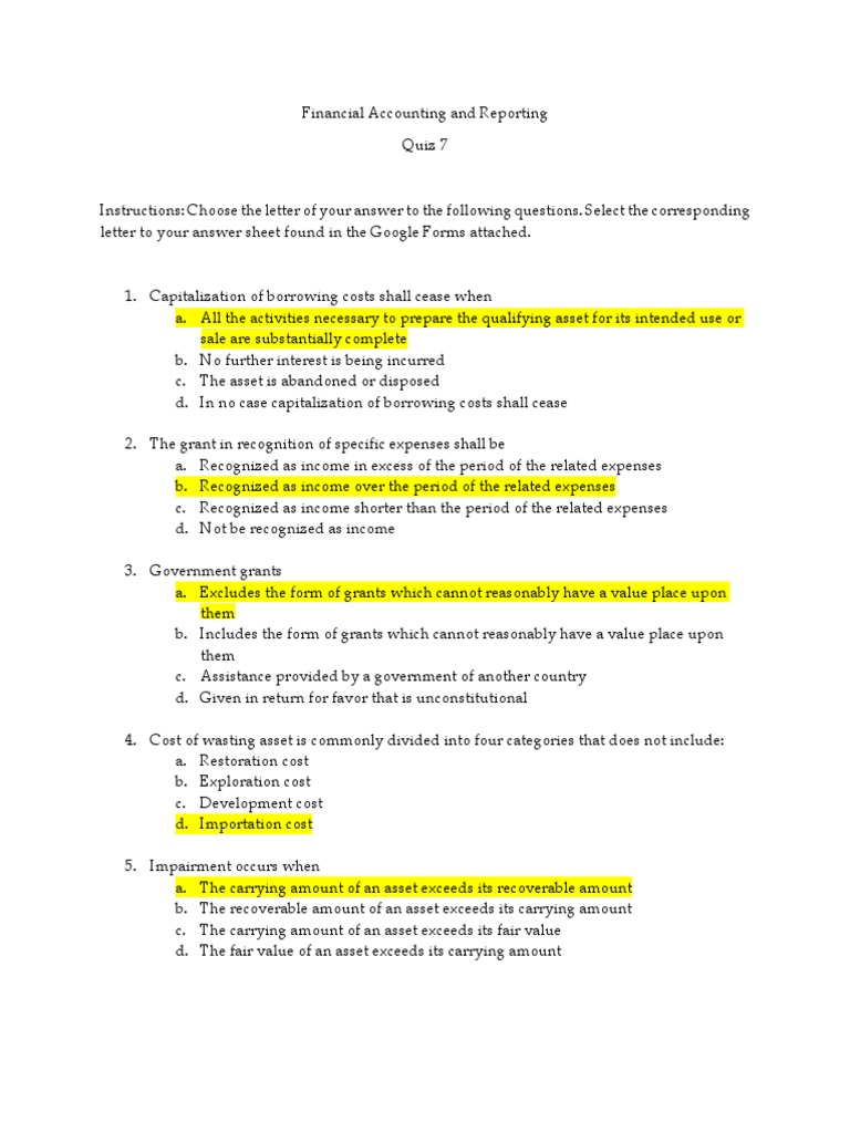 Financial Accounting and Reporting - QUIZ 7 | PDF | Depreciation ...