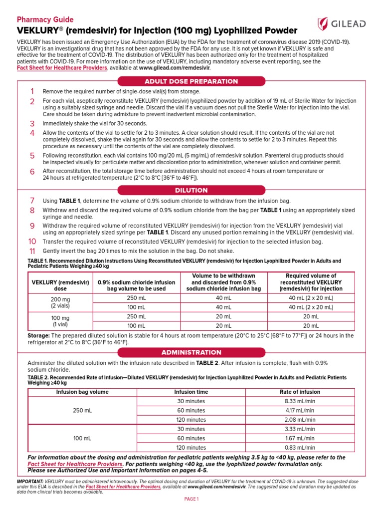 VEKLURY® (Remdesivir) For Injection (100 MG) Lyophilized Powder | PDF ...