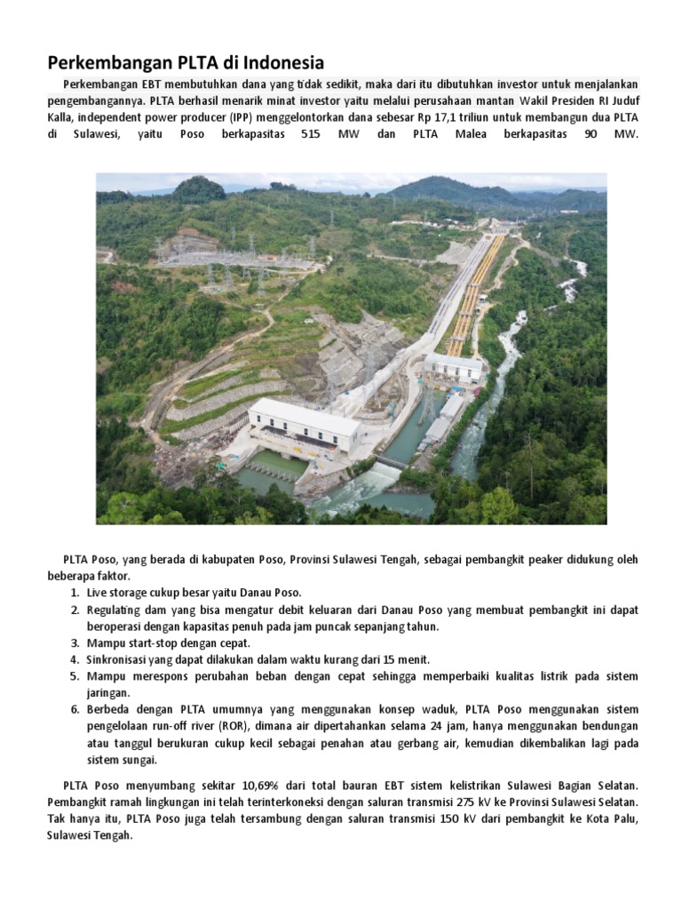 Perkembangan Dan Komitmen Indonesia Pada PLTA | PDF