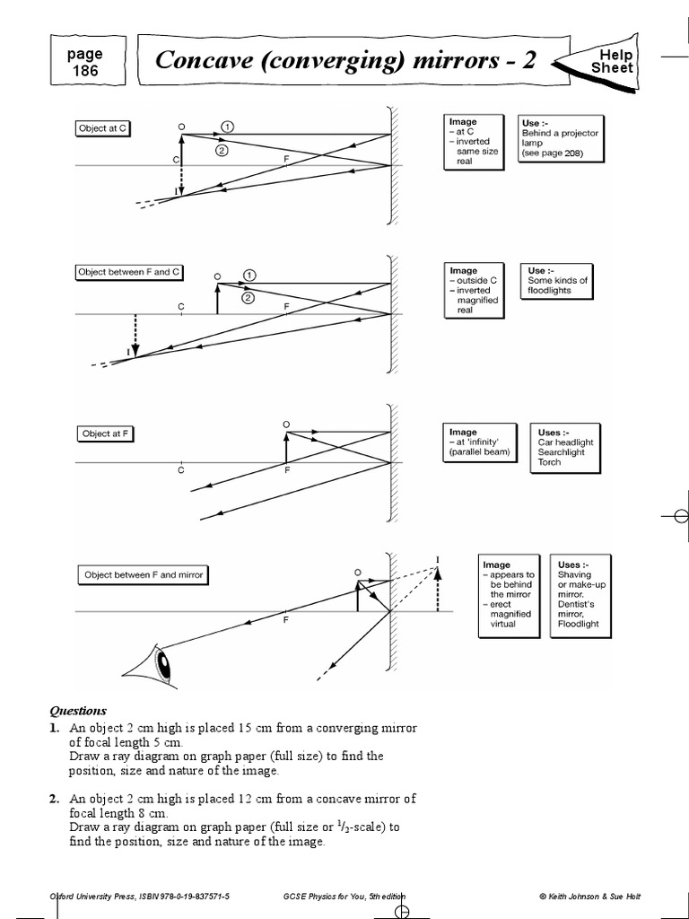Concave (Converging) Mirrors - 2: Help Sheet | PDF