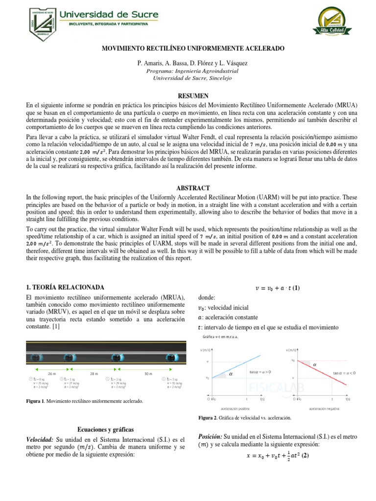 Movimiento Rectilíneo Uniformemente Acelerado (MRUA | PDF | Velocidad | Aceleración