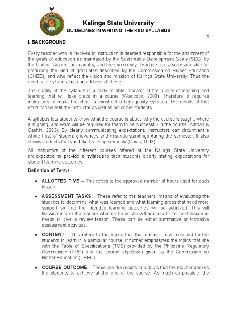 Kalinga State University Syllabus Guidelines | PDF | Educational ...