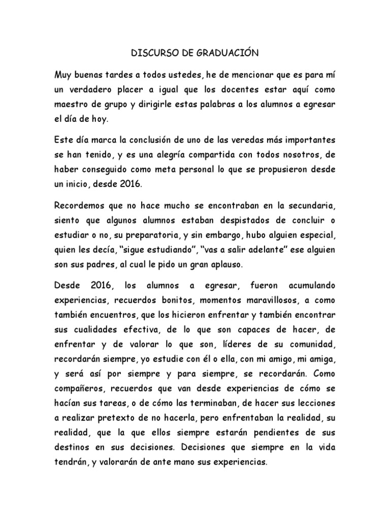 DISCURSO DE GRADUACIÓN 2018 2019 | PDF