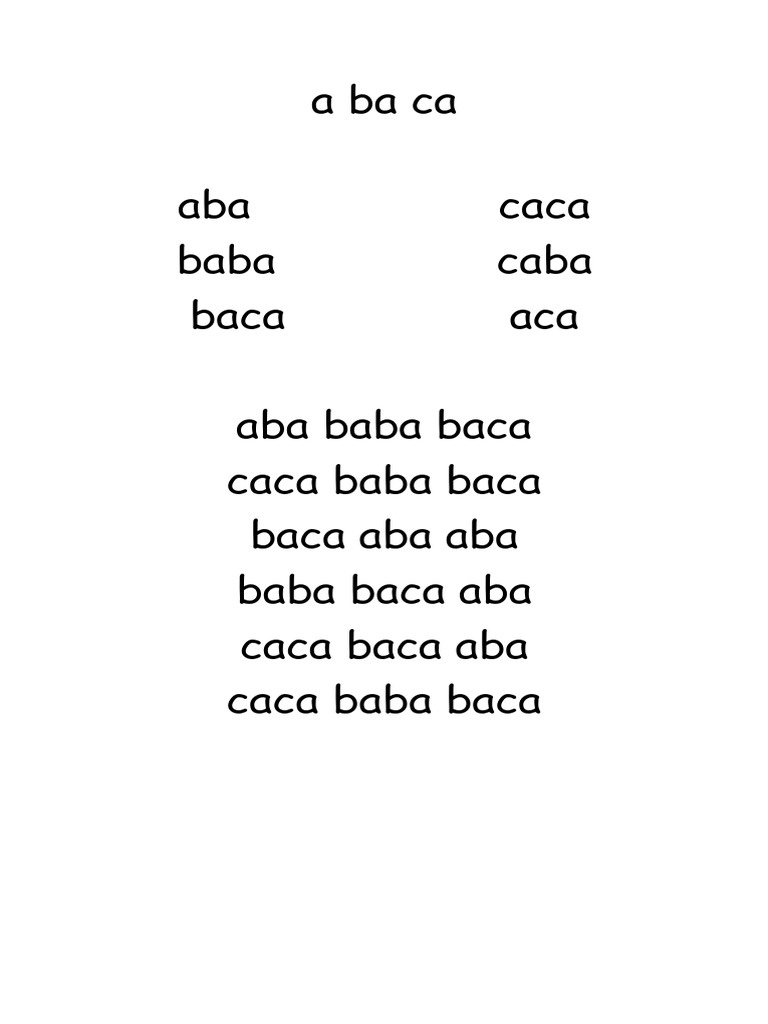 Abaca Aba Caca Baba Caba Baca Aca Aba Baba Baca Caca Baba Baca Baca Aba Aba Baba Baca Aba Caca ...